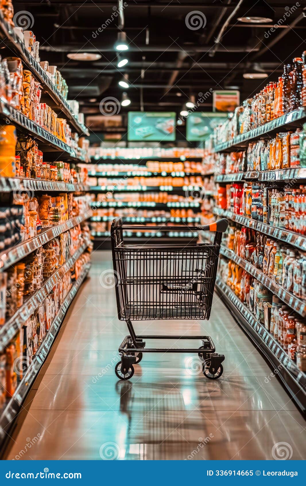 Looking Down at a Shopping Trolley Handle in a Supermarket Stock ...