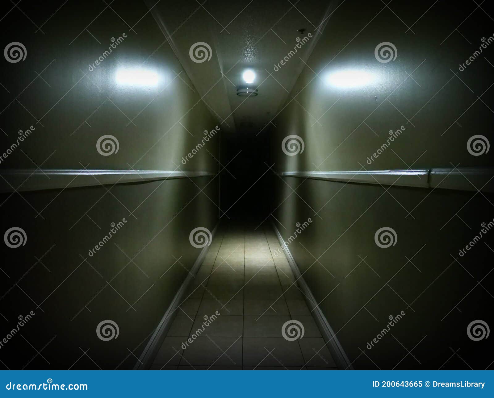 Looking Down a Spooky Dark Hallway 1 Stock Image - Image of inside ...