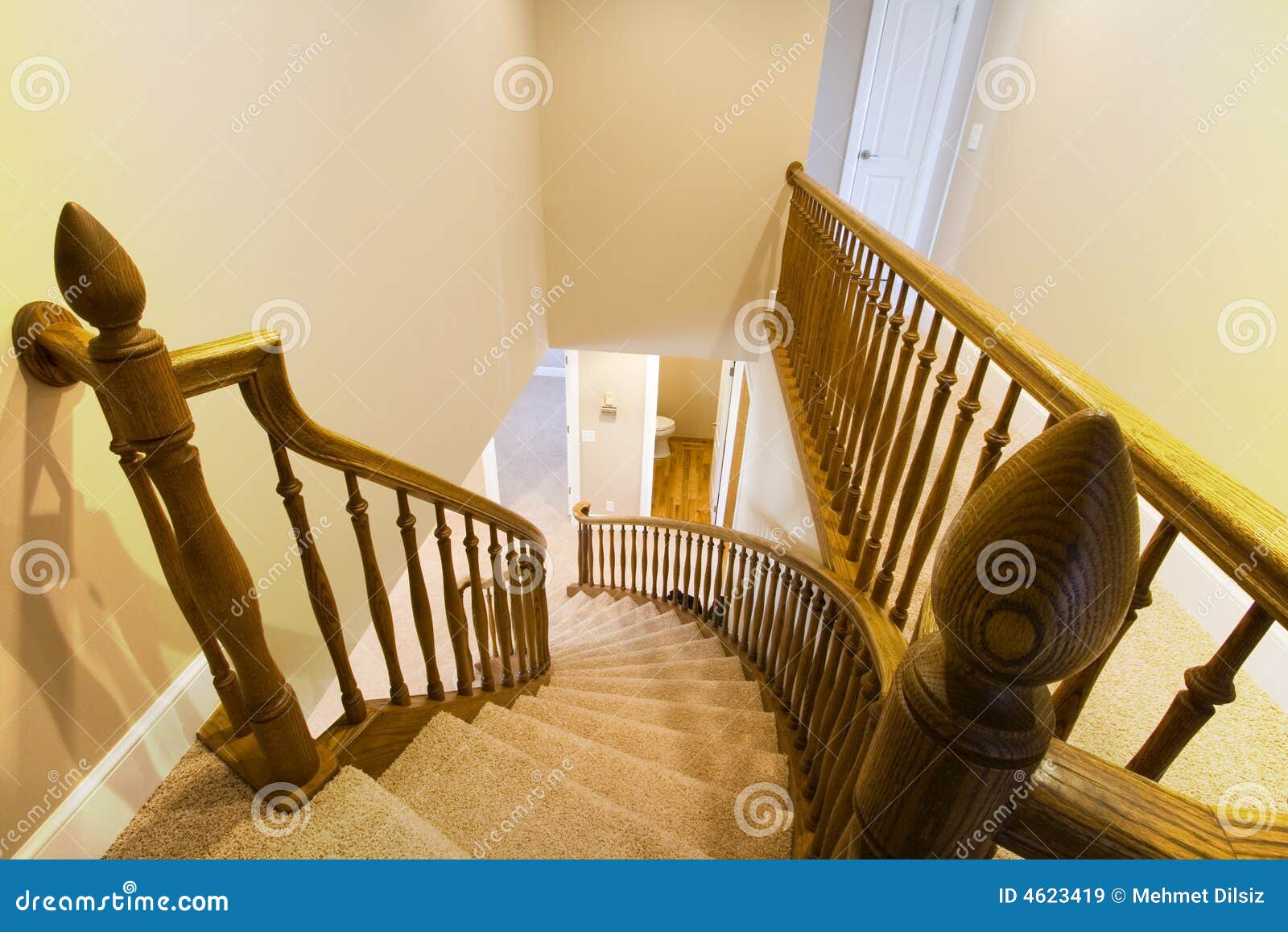 Looking Down the Staircase in a Home Stock Image - Image of circular ...