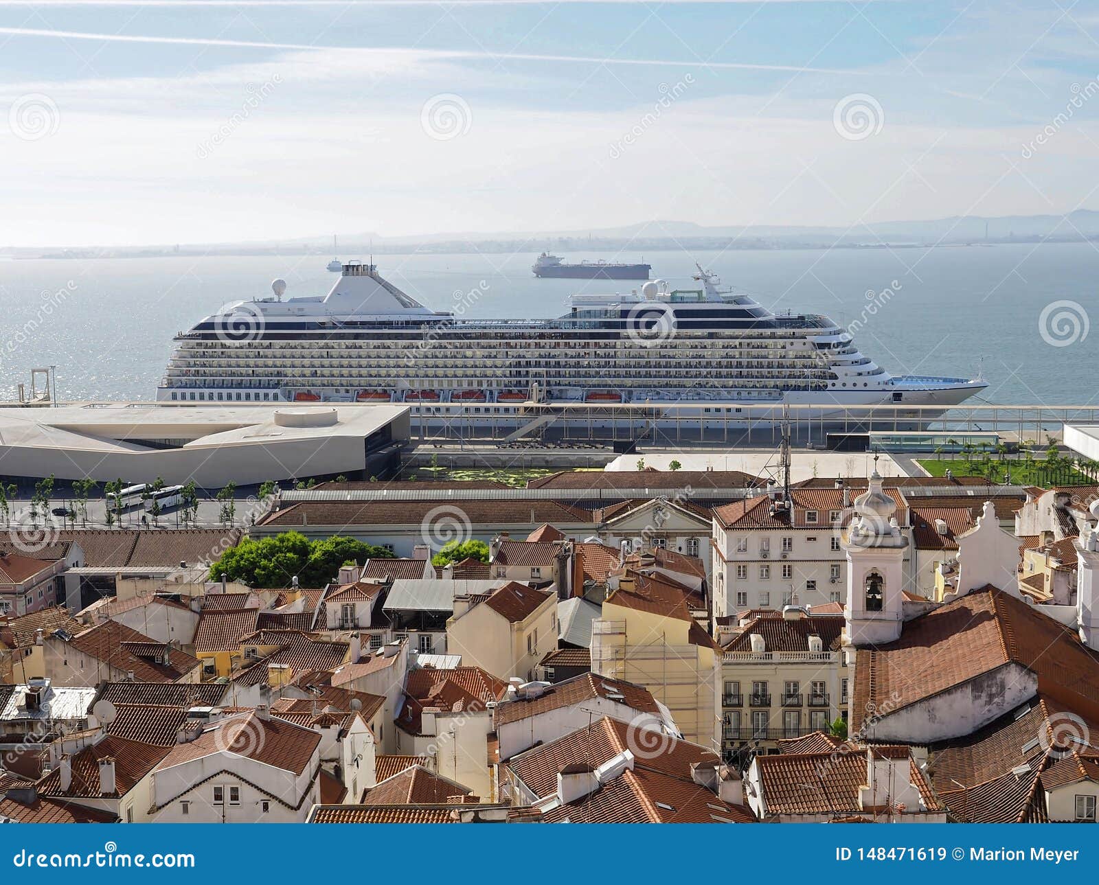 Big Cruise Ship at the Harbor of Lisbon Stock Image - Image of building ...