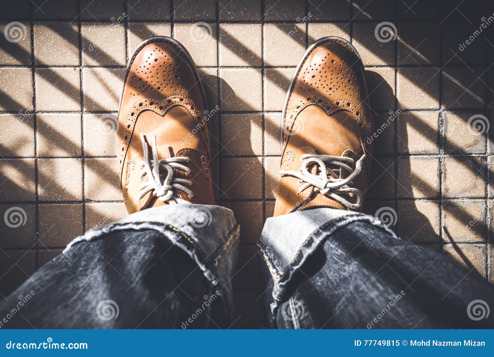 Looking Down Towards a Pair of Shoes. Stock Image - Image of retro ...
