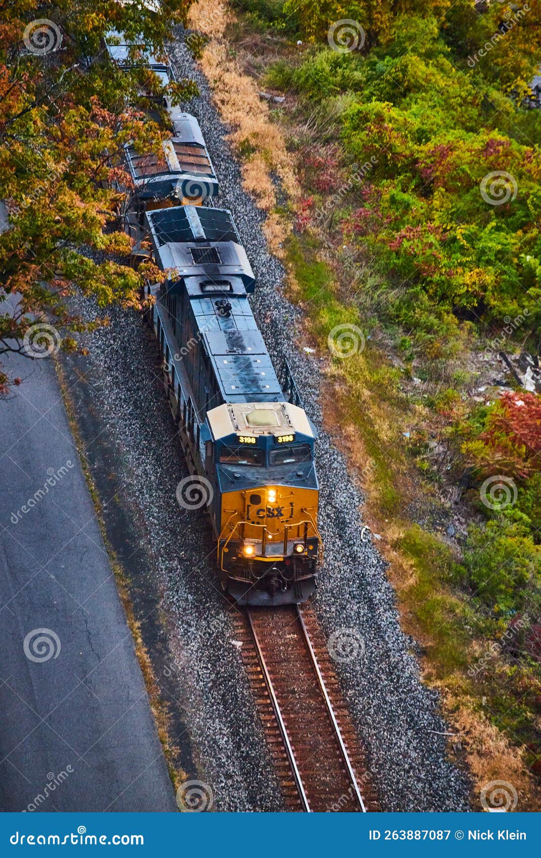 Looking Down on Transport Train Along Tracks through Forest Stock Image ...