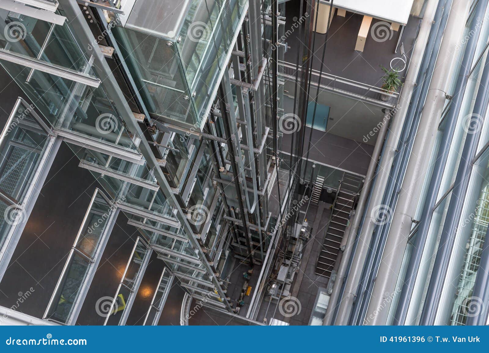 Looking Downwards in a Modern Open Elevator Shaft Stock Photo - Image ...