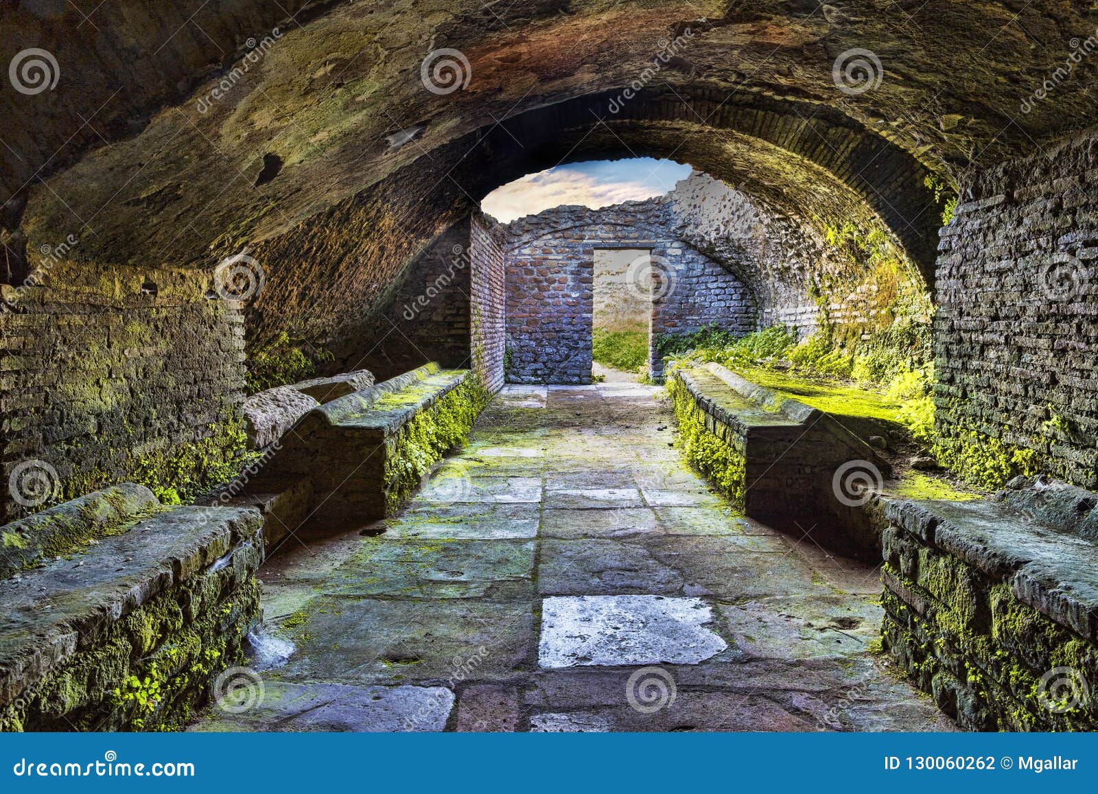 Looking at the Exit Inside the Thermal`s Mithraeum in Archaeological ...
