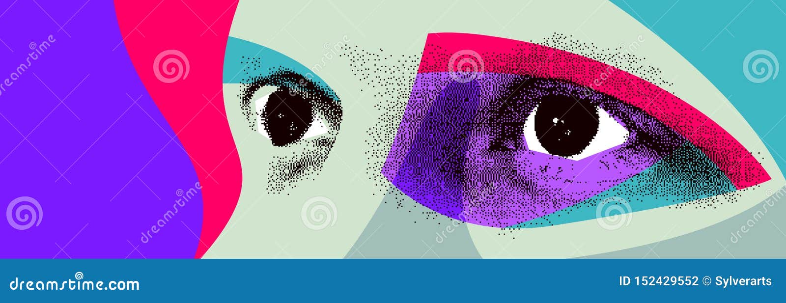 Looking Eyes 8 Bit Dotted Design Style Vector Abstraction, Human Face ...