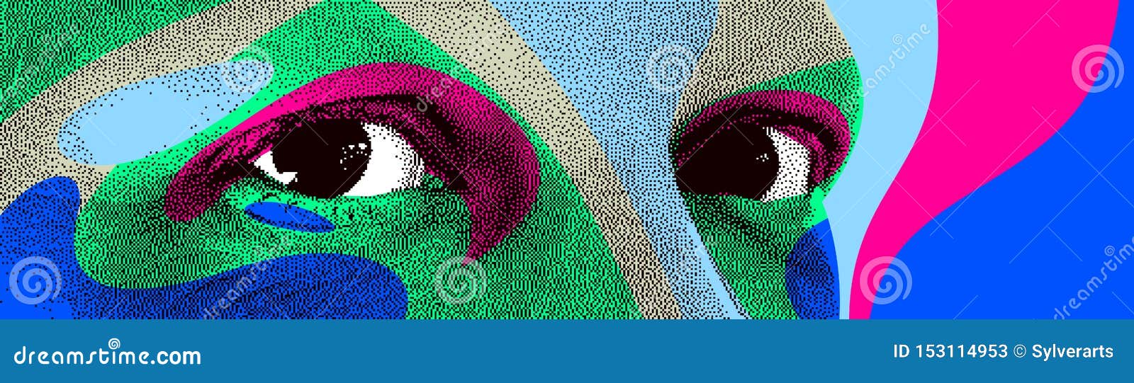 Looking Eyes 8 Bit Dotted Design Style Vector Abstraction, Human Face ...