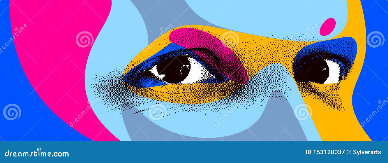 Looking Eyes 8 Bit Dotted Design Style Vector Abstraction, Human Face ...