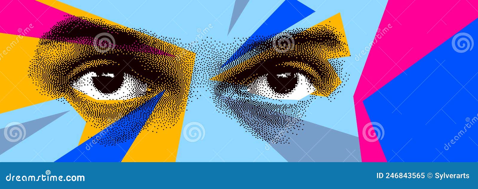 Looking Eyes 8 Bit Dotted Design Style Vector Abstraction, Human Face ...