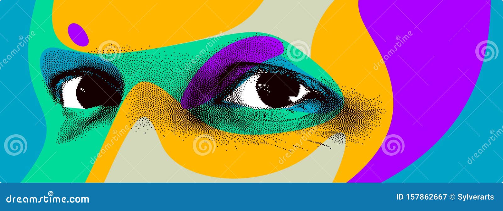 Looking Eyes 8 Bit Dotted Design Vector Abstraction, Human Face ...