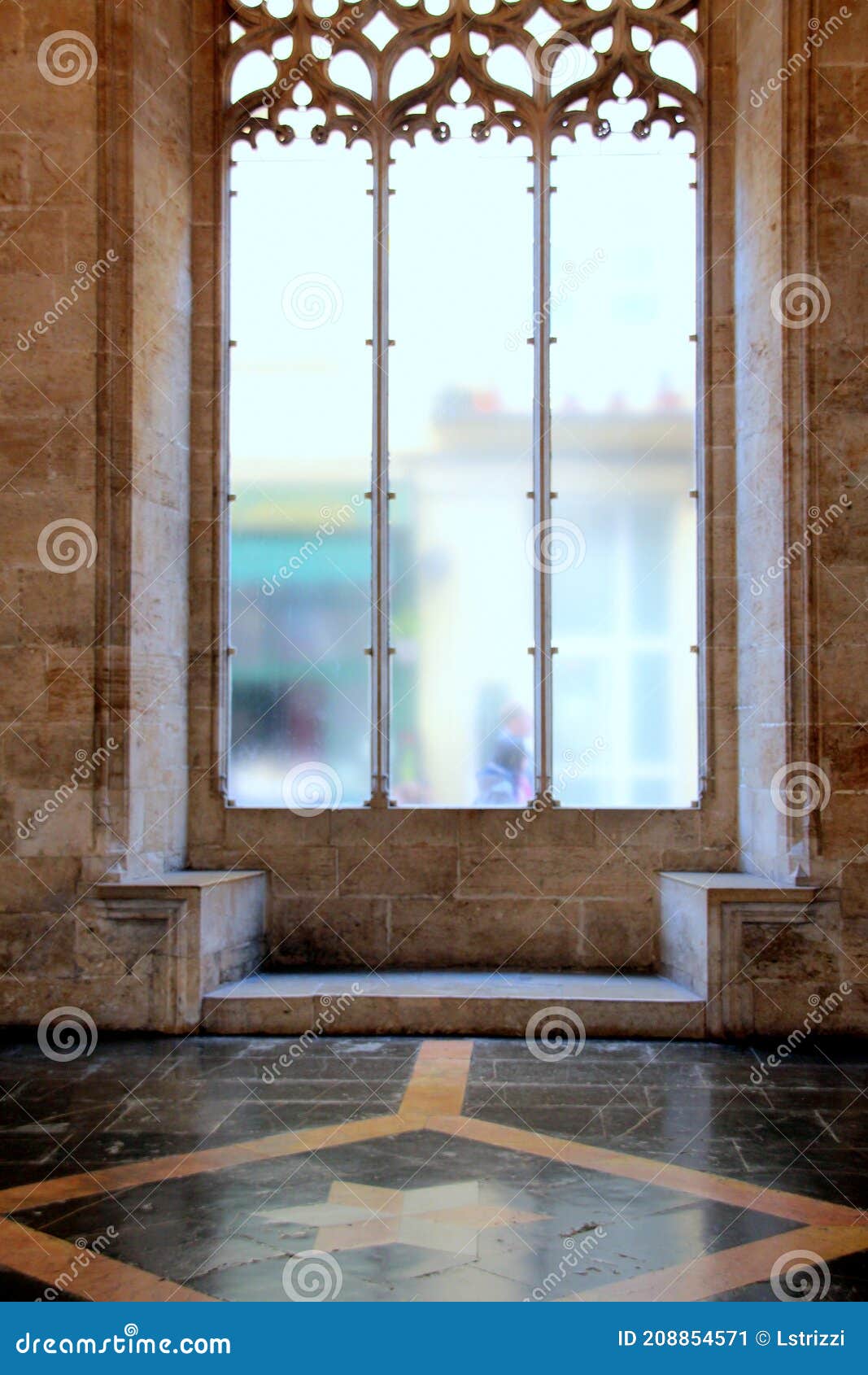 Looking at the Finely Decorated Transparent Three-light Window Stock ...