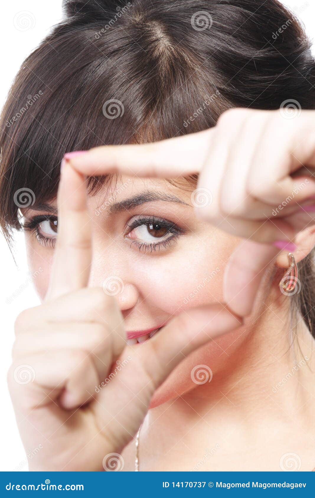 Finger Frame And Wooden Golden Frame Isolated On White Stock Photo ...