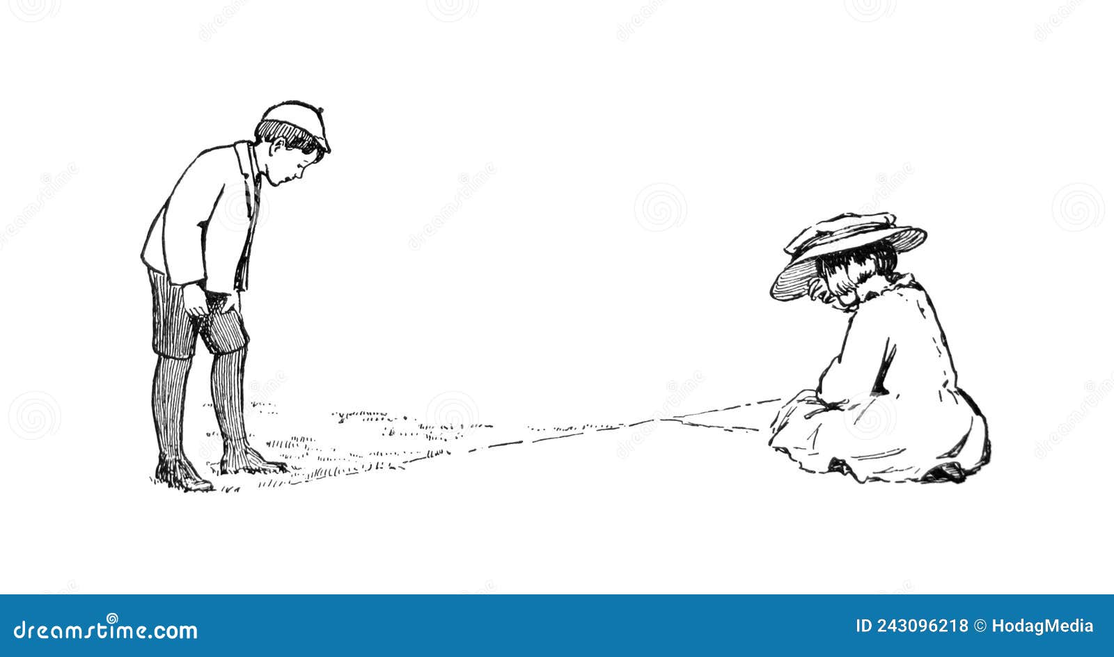 Two Youths Looking at the Ground Stock Vector - Illustration of lineart ...