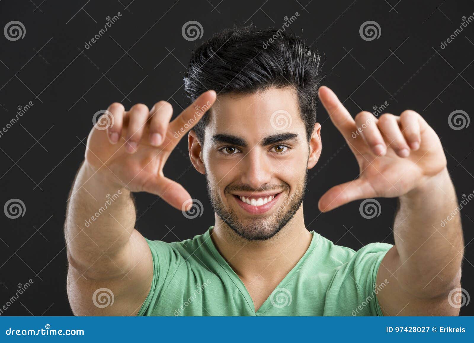 Looking through hands stock image. Image of close, handsome - 97428027