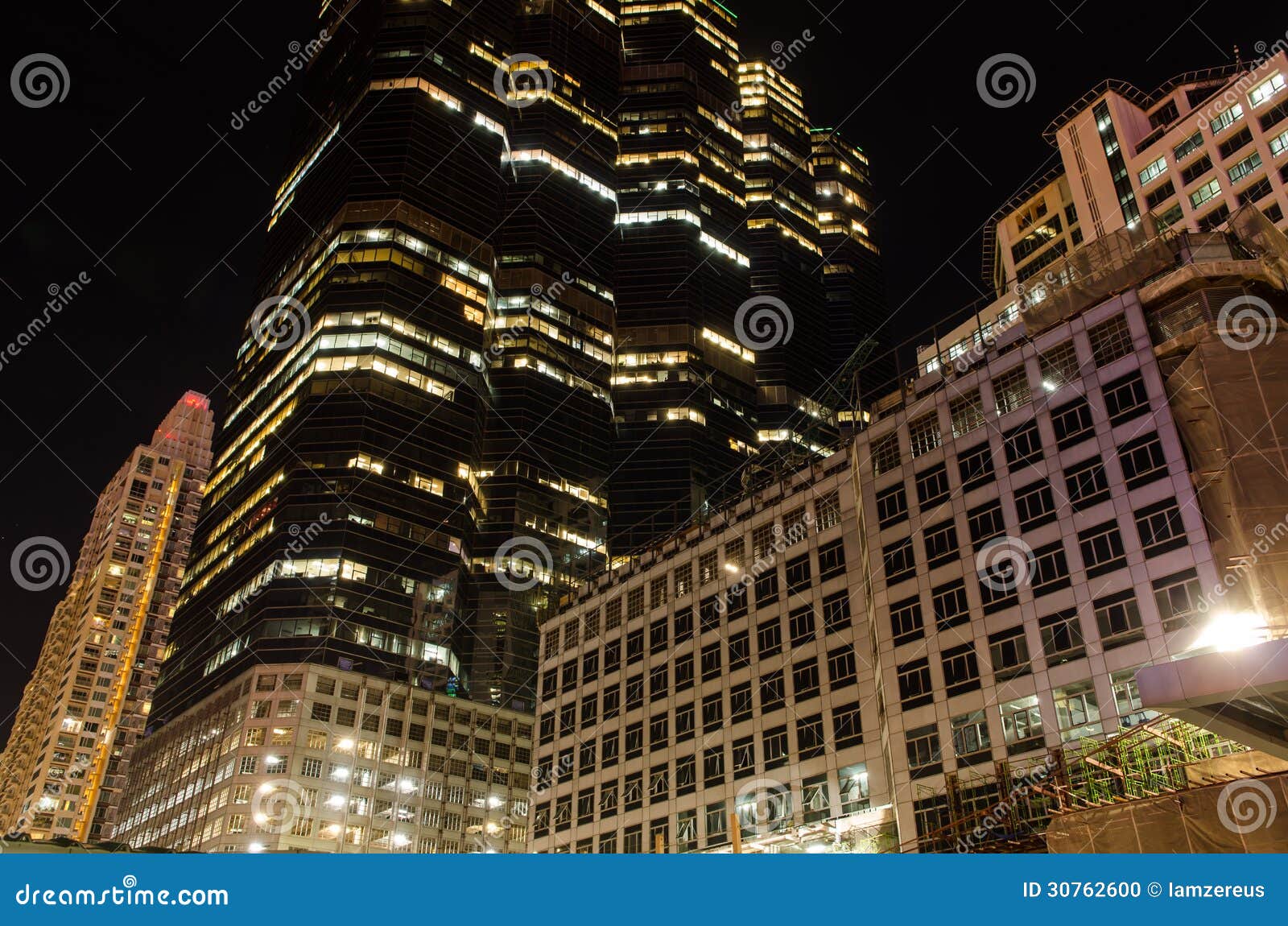 Looking at the High Building at Night Stock Photo - Image of light ...