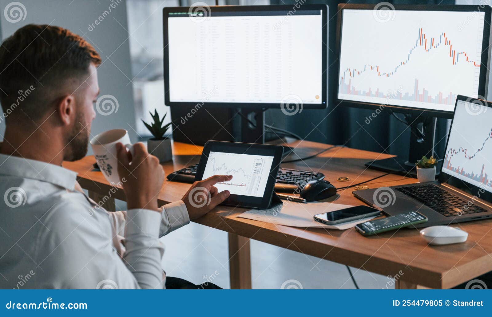 Looking at Information. Young Businessman in Formal Clothes is in ...