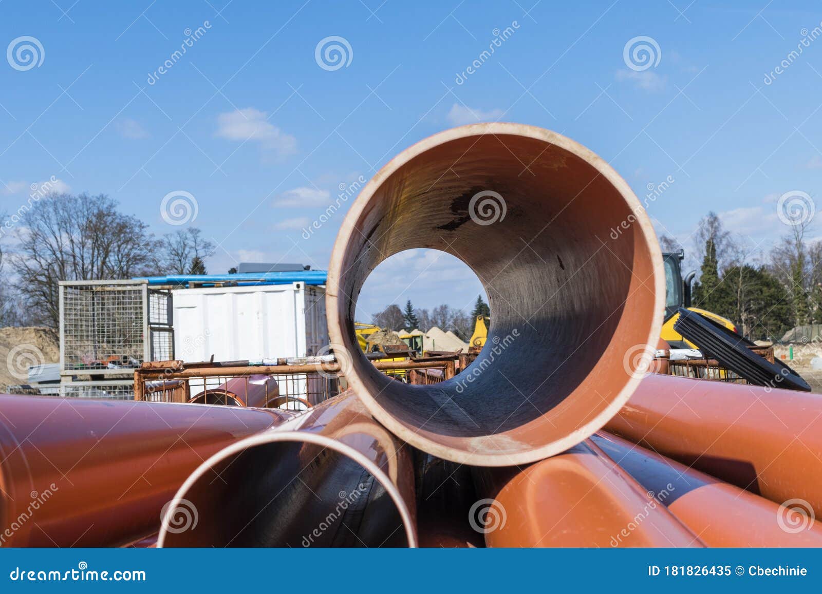 Looking through a Large Plastic Pipe on a Construction Site Stock Image ...