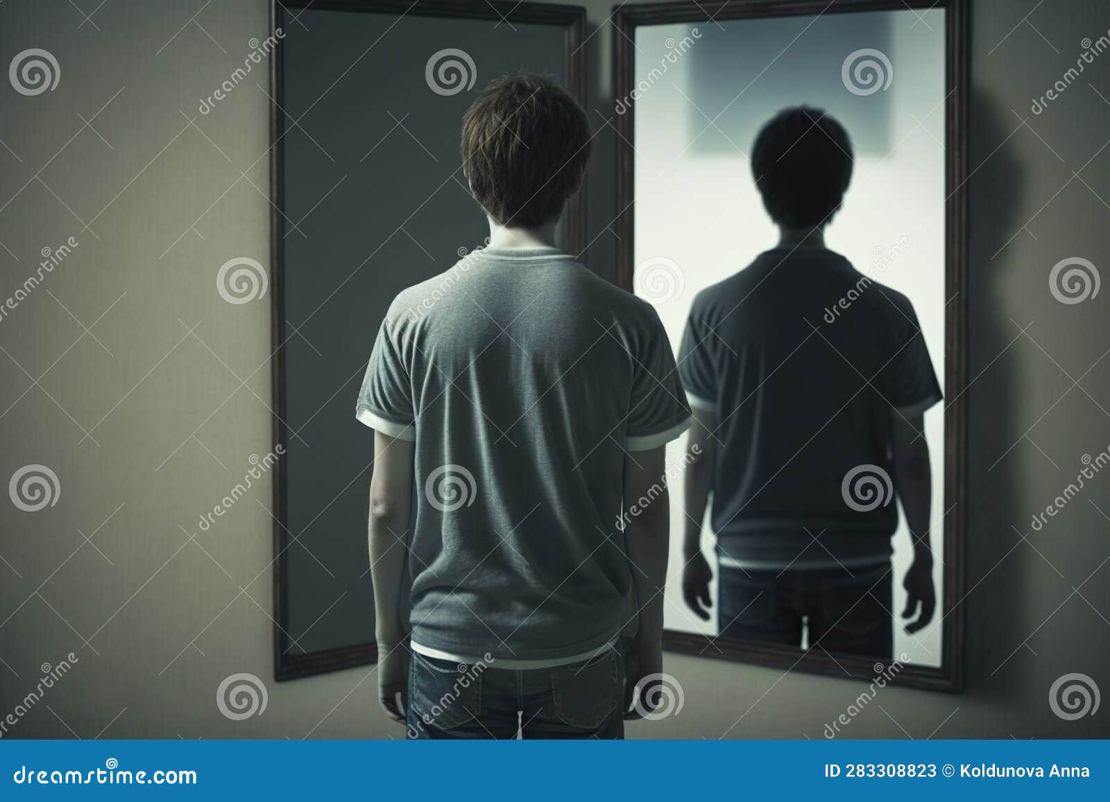 Looking in a Mirror and Seeing a Back View of Himself , Created with ...
