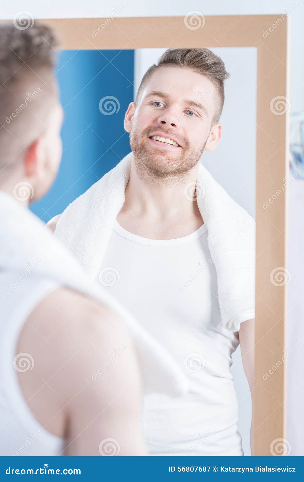 Looking in mirror stock image. Image of pretty, handsome - 56807687