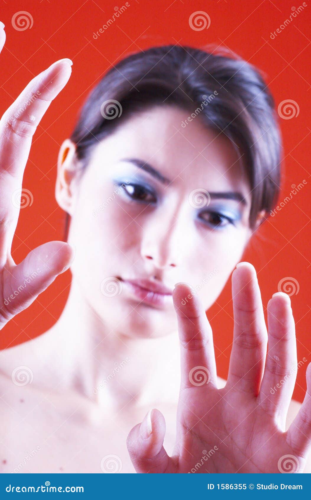 Looking at My Hands stock image. Image of female, eyeliner - 1586355