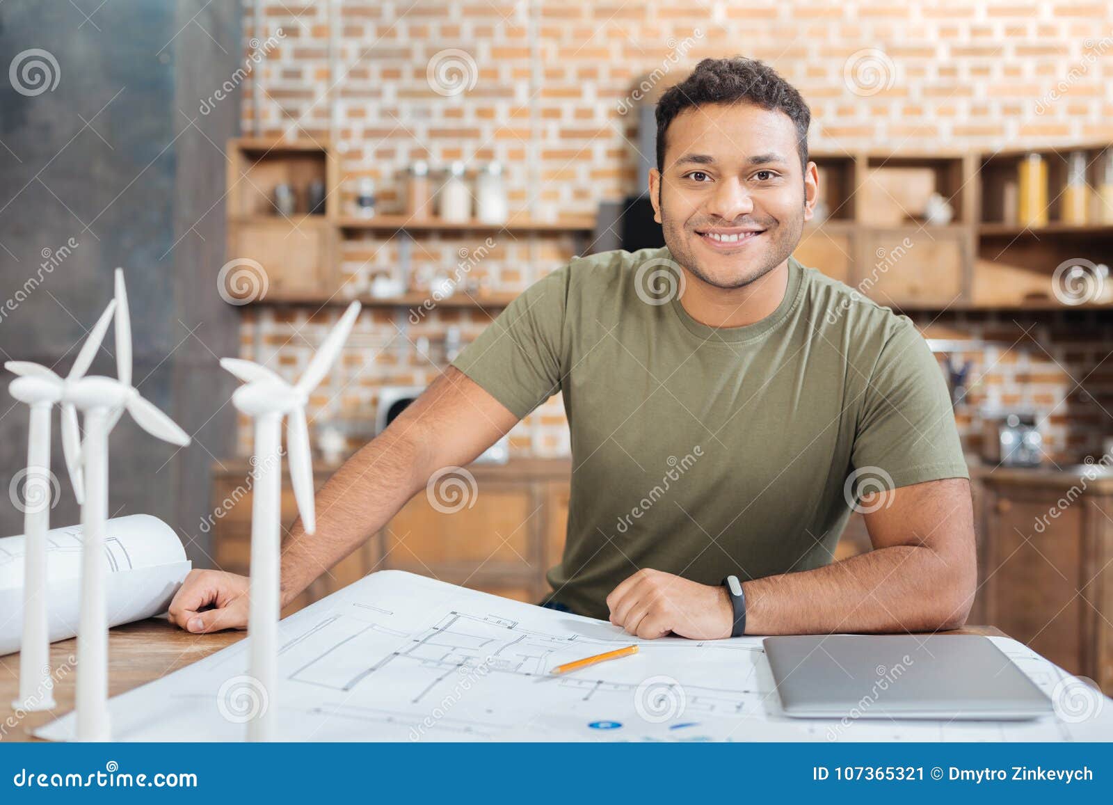Handsome Smart Engineer Feeling Happy while Sitting at the Table with ...