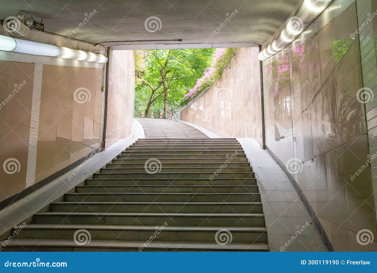 Underground Pedestrian Pathway With Lights On. Stock Image ...