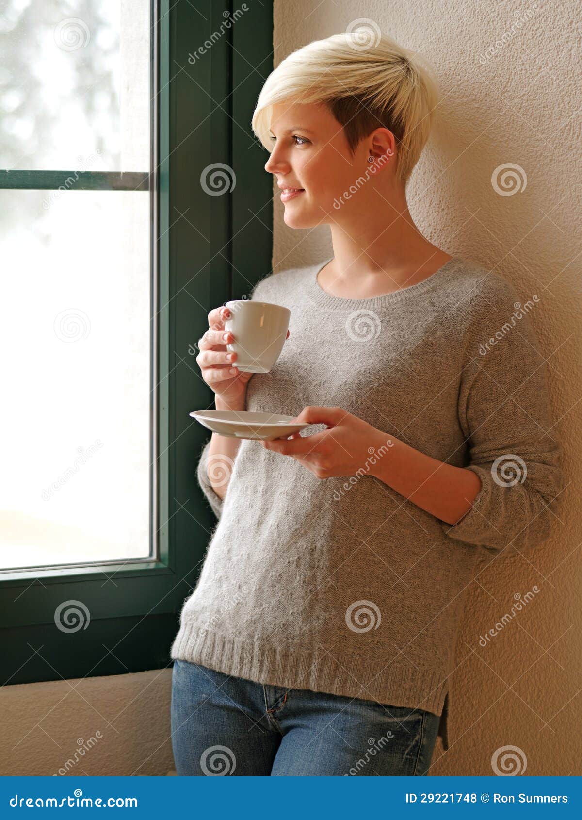 Looking Out a Window Drinking Coffee Stock Photo - Image of person ...
