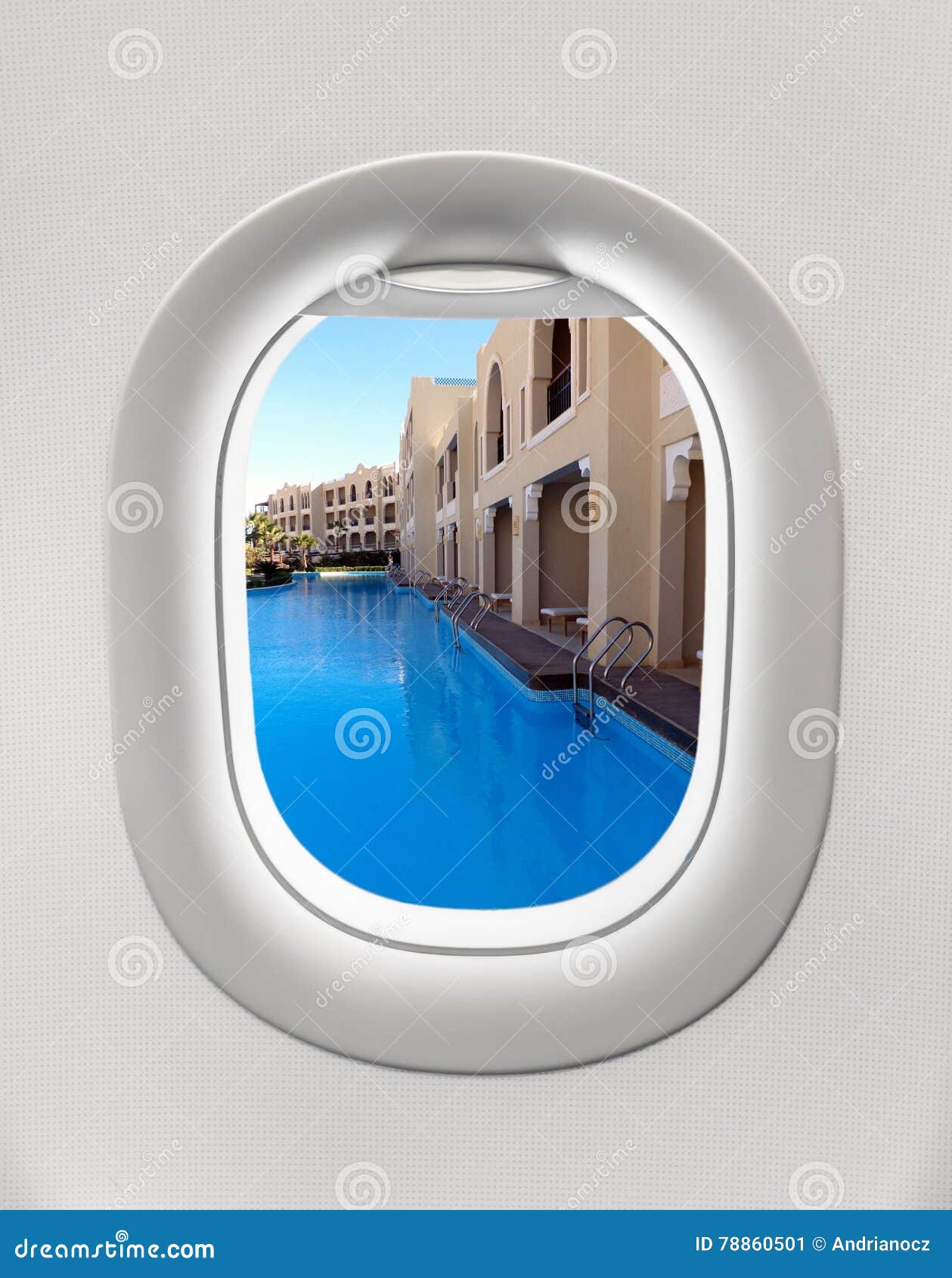 Looking Out the Window of a Plane To the Hotel Swimming Pool Stock ...