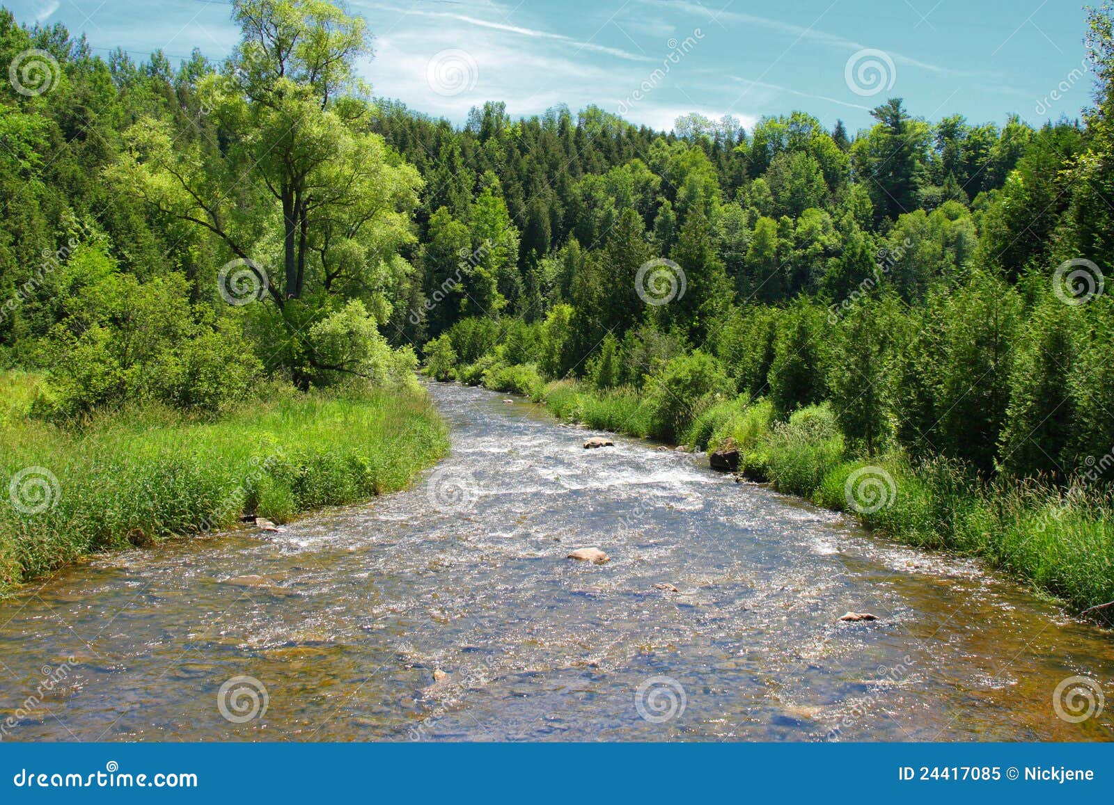 Looking at a River Downstream Stock Image - Image of nature, blue: 24417085