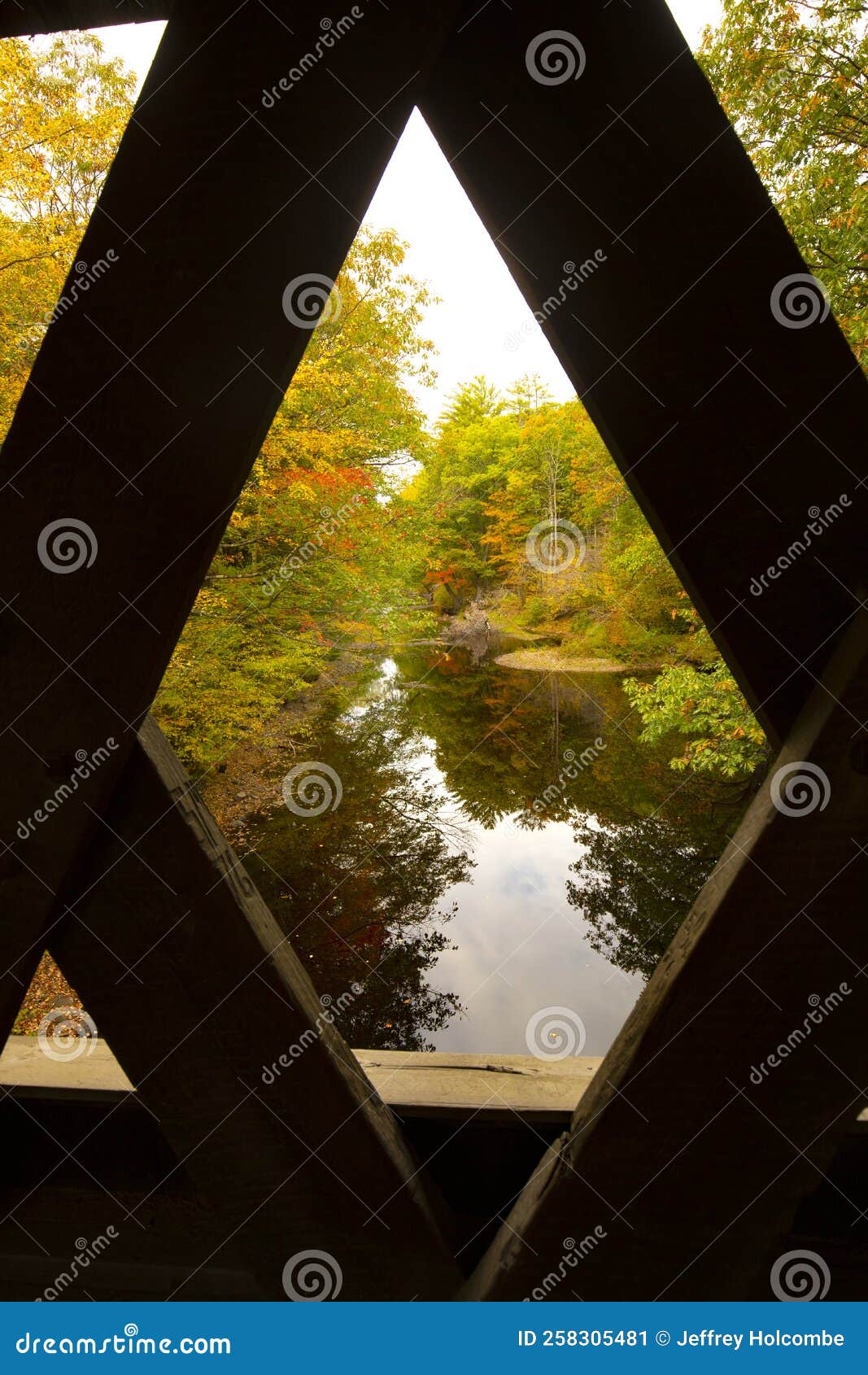 Inside Keniston Covered Bridge in New Hampshire, with Fall Colors Stock ...