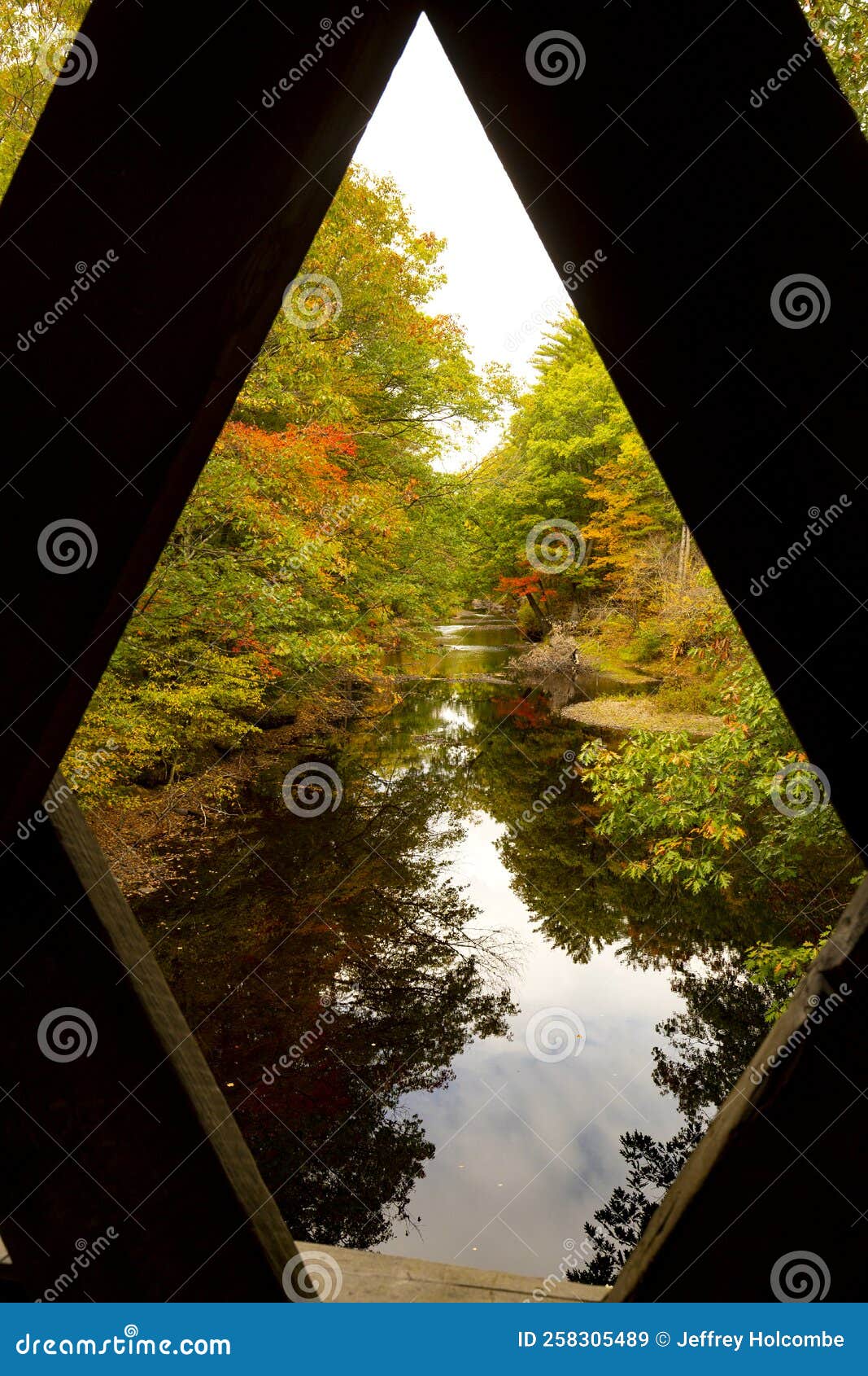 Inside Keniston Covered Bridge in New Hampshire, with Fall Colors Stock ...
