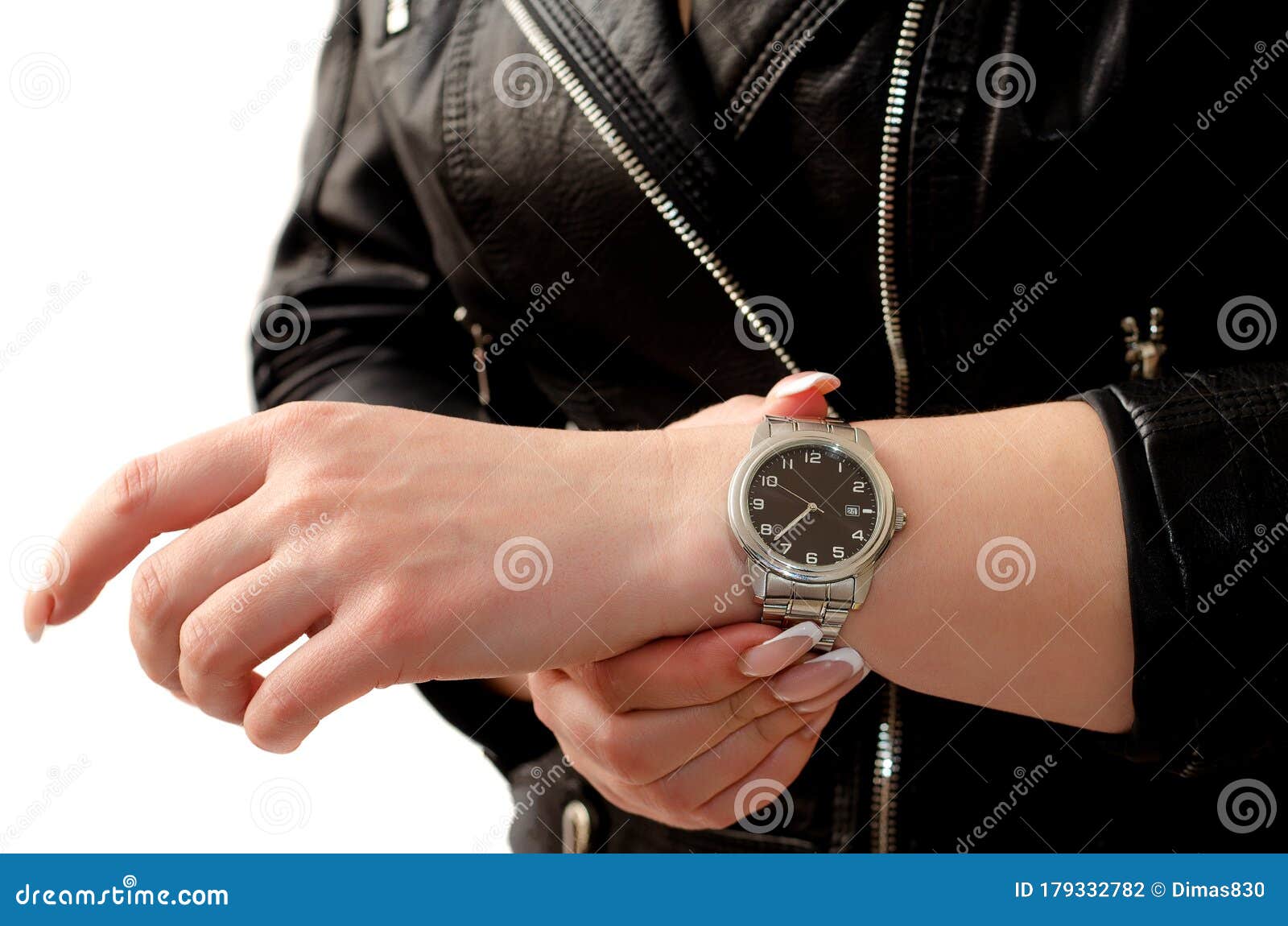 Looking at the Time on the Clock on a Female Hand Close-up Stock Photo ...