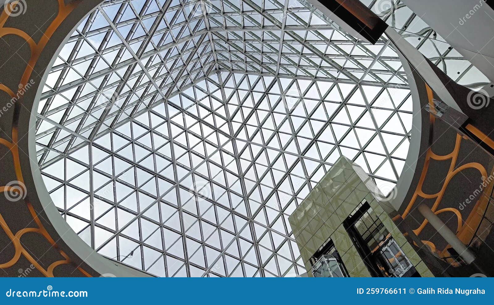 Looking from Under the Ceiling of a Mall Building with a Modern ...