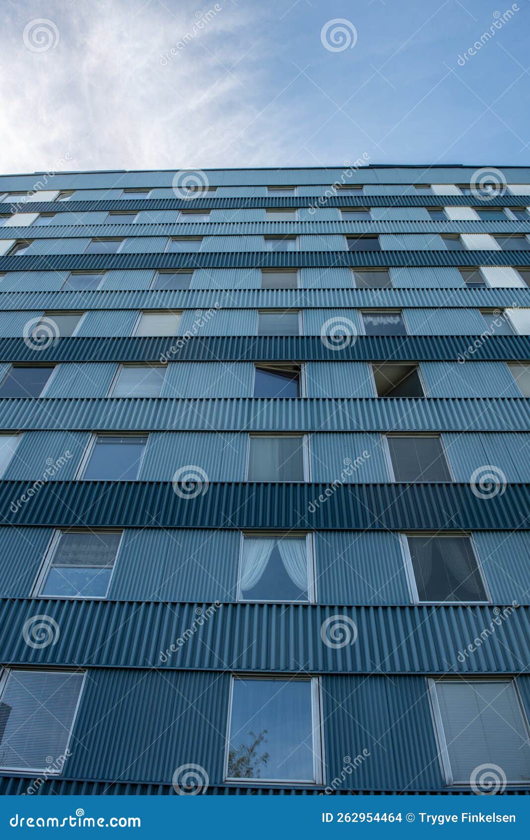 Looking Up a Blue and Tall Apartment Building.. Stock Photo - Image of ...