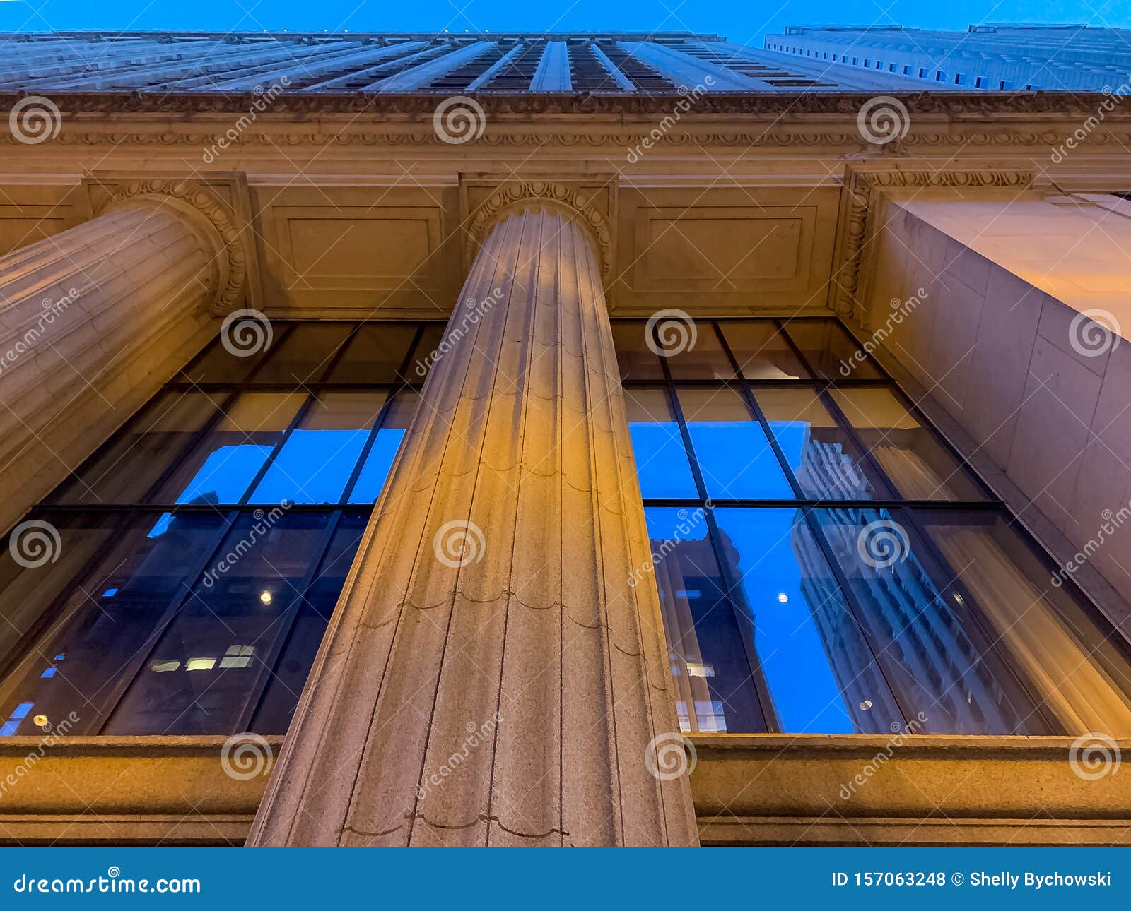 Looking Up at a Column-lined Building in Downtown Chicago Loop Stock ...