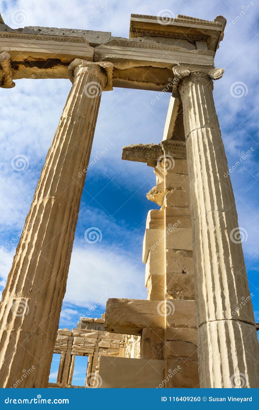 Looking Up at a Corner of the Parthenon that Has Been Repaired Against ...