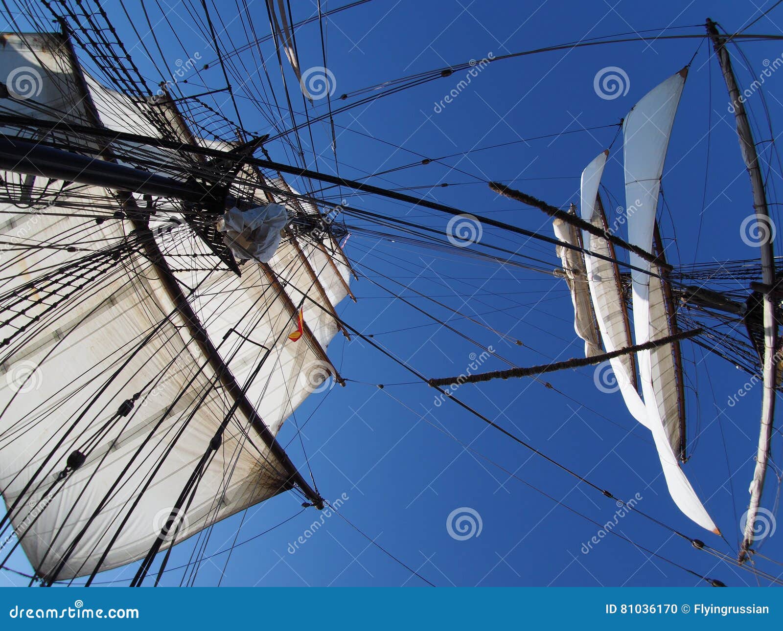 Looking Up at the Full Sails of a Tallship at Sea Stock Photo - Image ...