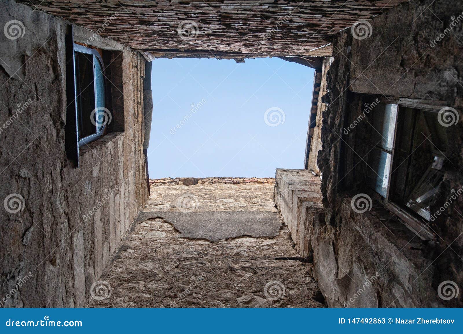 Looking Up at Old Building To Sky in Perspective View Stock Image ...