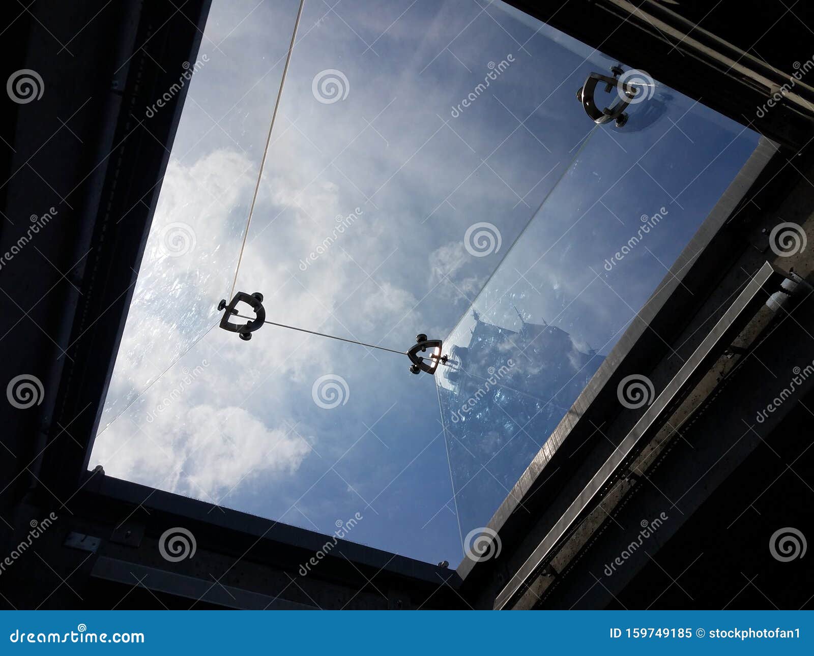 View of Reflection of Castle in Glass Window in Quebec, Canada Stock ...