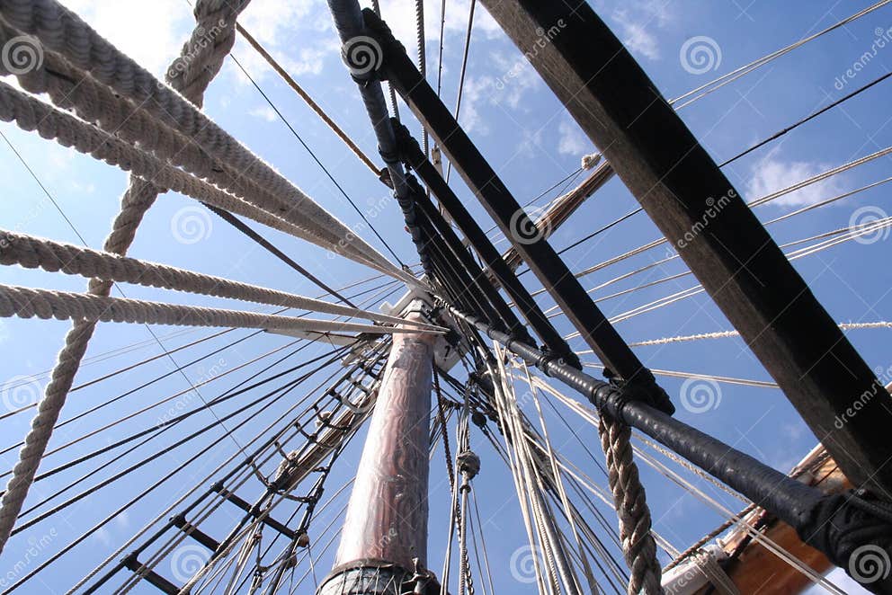 Looking Up Sailing Ship Mast into the Rigging - Strong Perspective ...