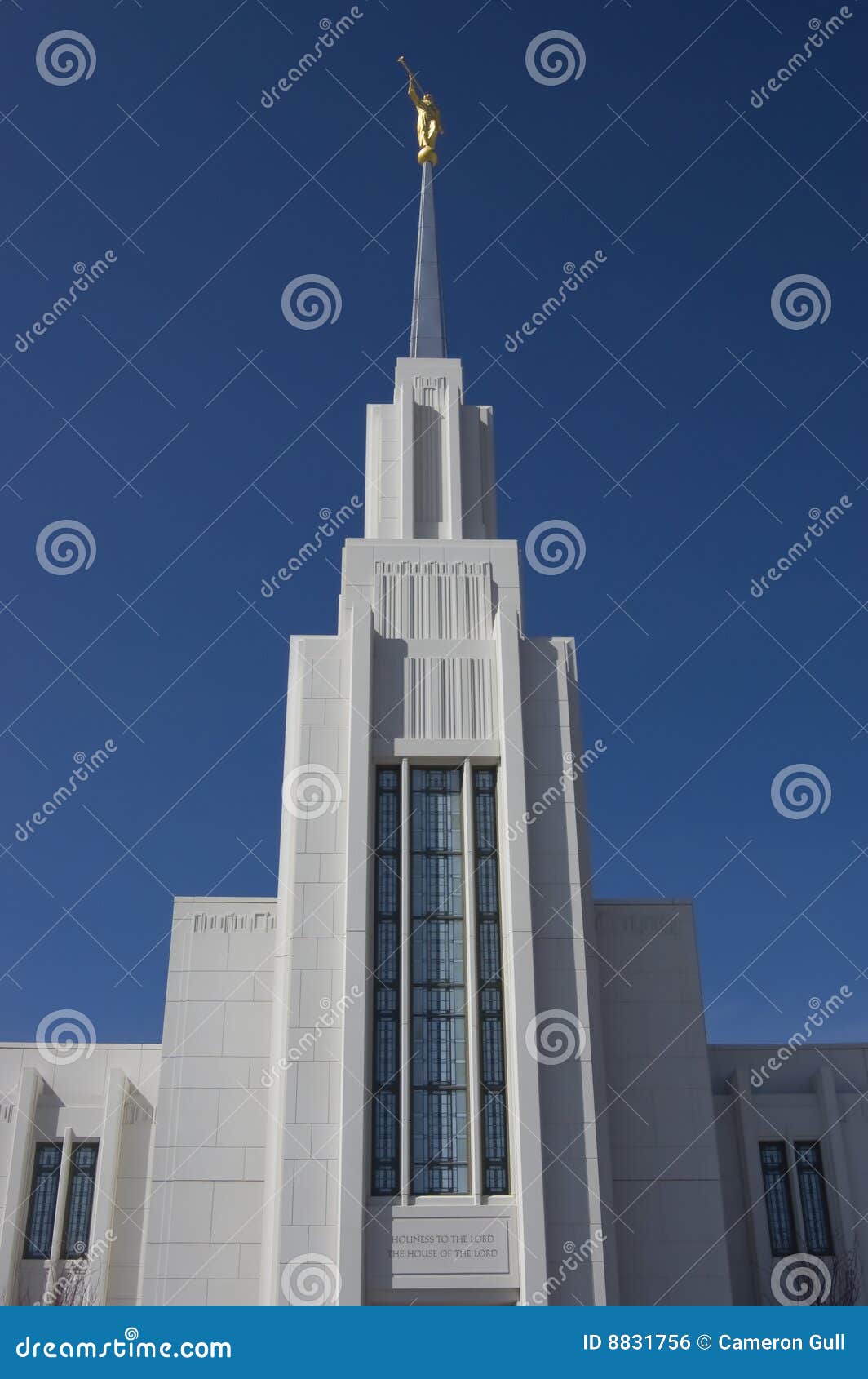 Looking Up at Statue of Moroni at Mormon Temple Stock Photo - Image of ...