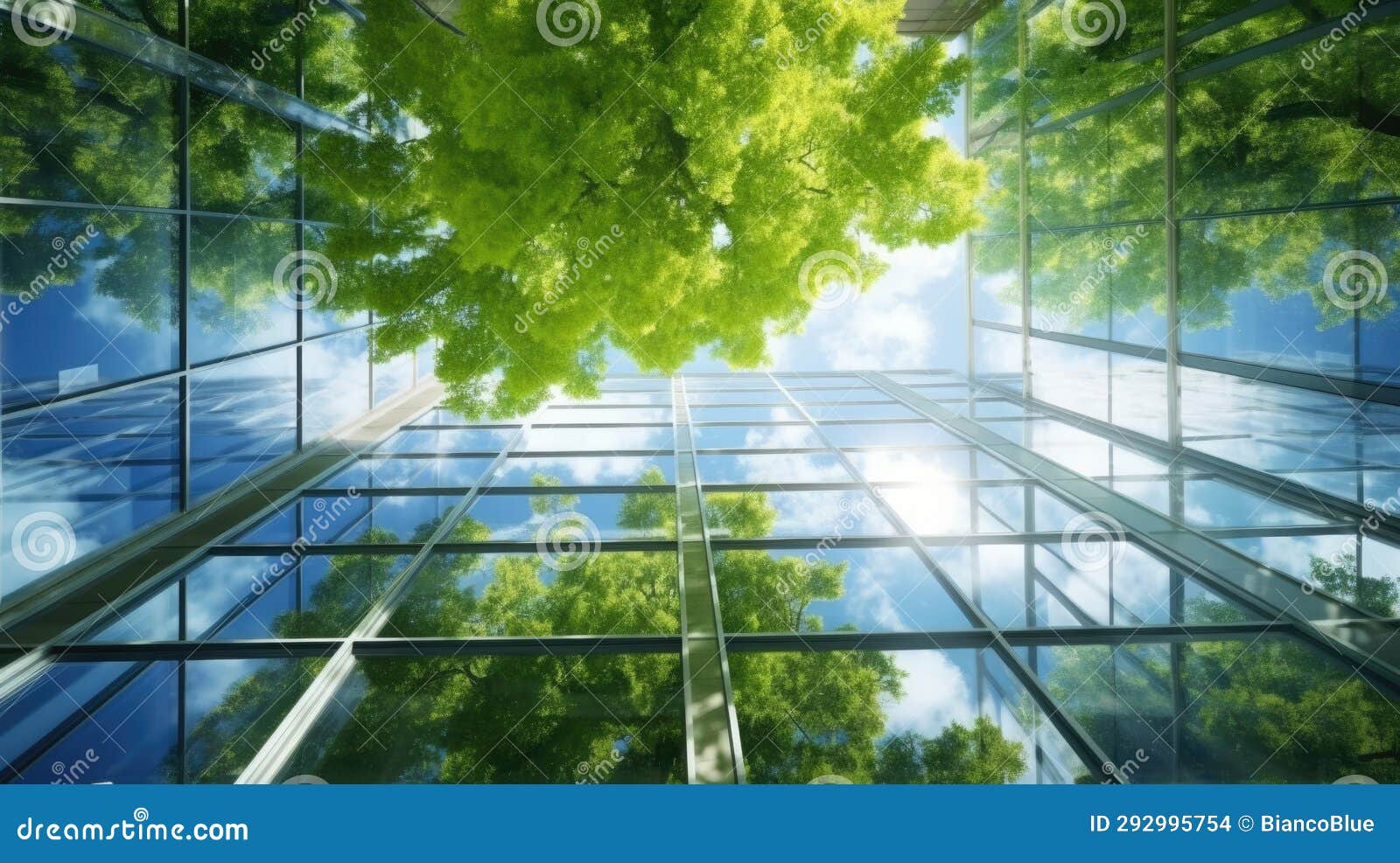 Looking Up To the Sky, Close Up View of Office Windows with Reflection ...