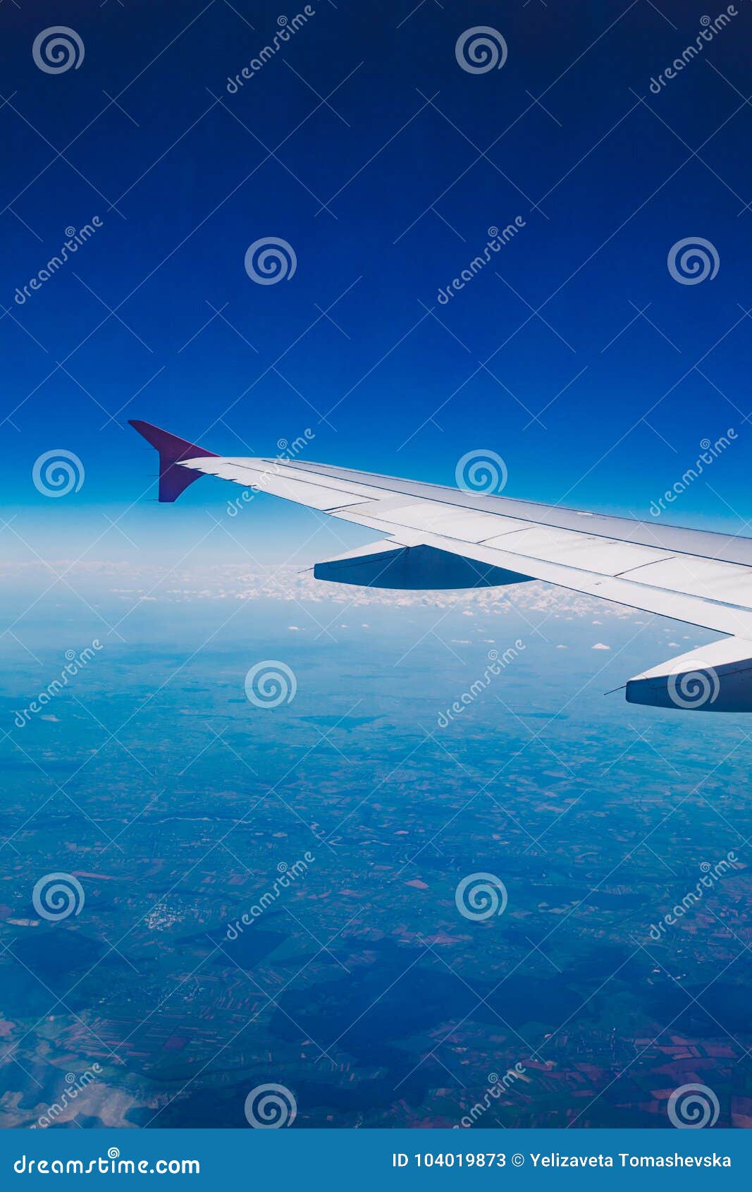 Looking through Window Aircraft during Flight in Wing Blue Sky Stock ...