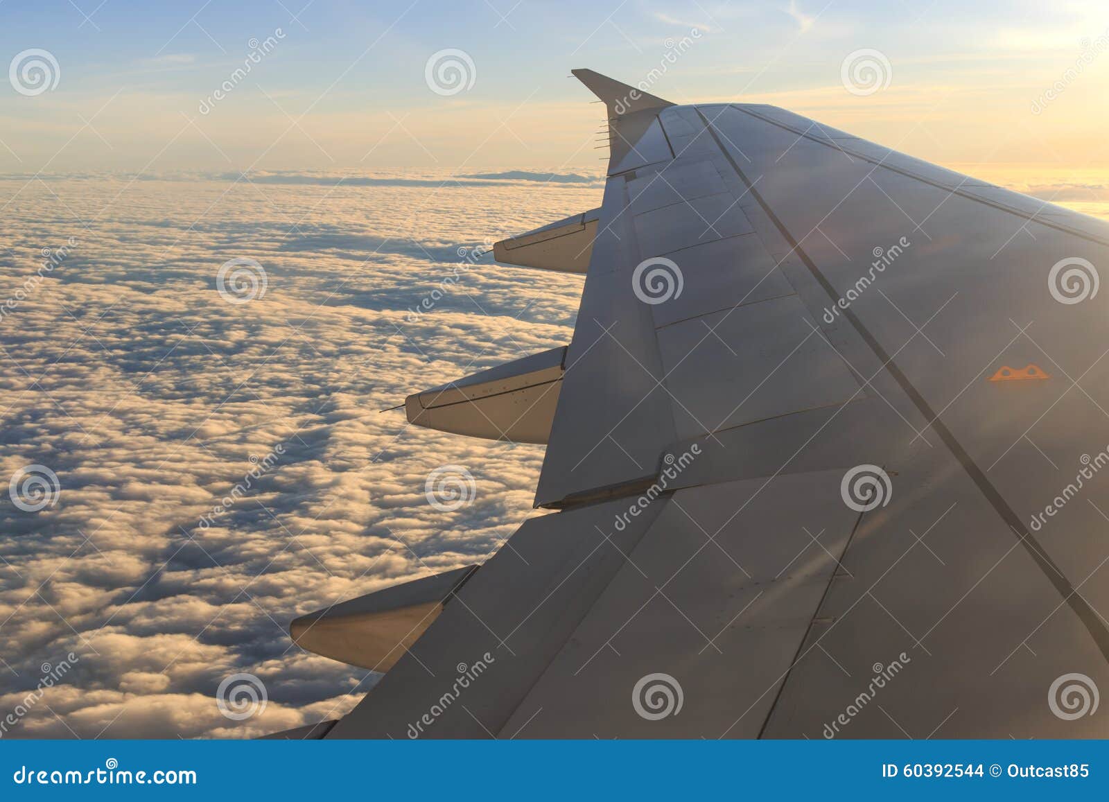 Looking through the Window Aircraft at Sunset during the Flight Stock ...