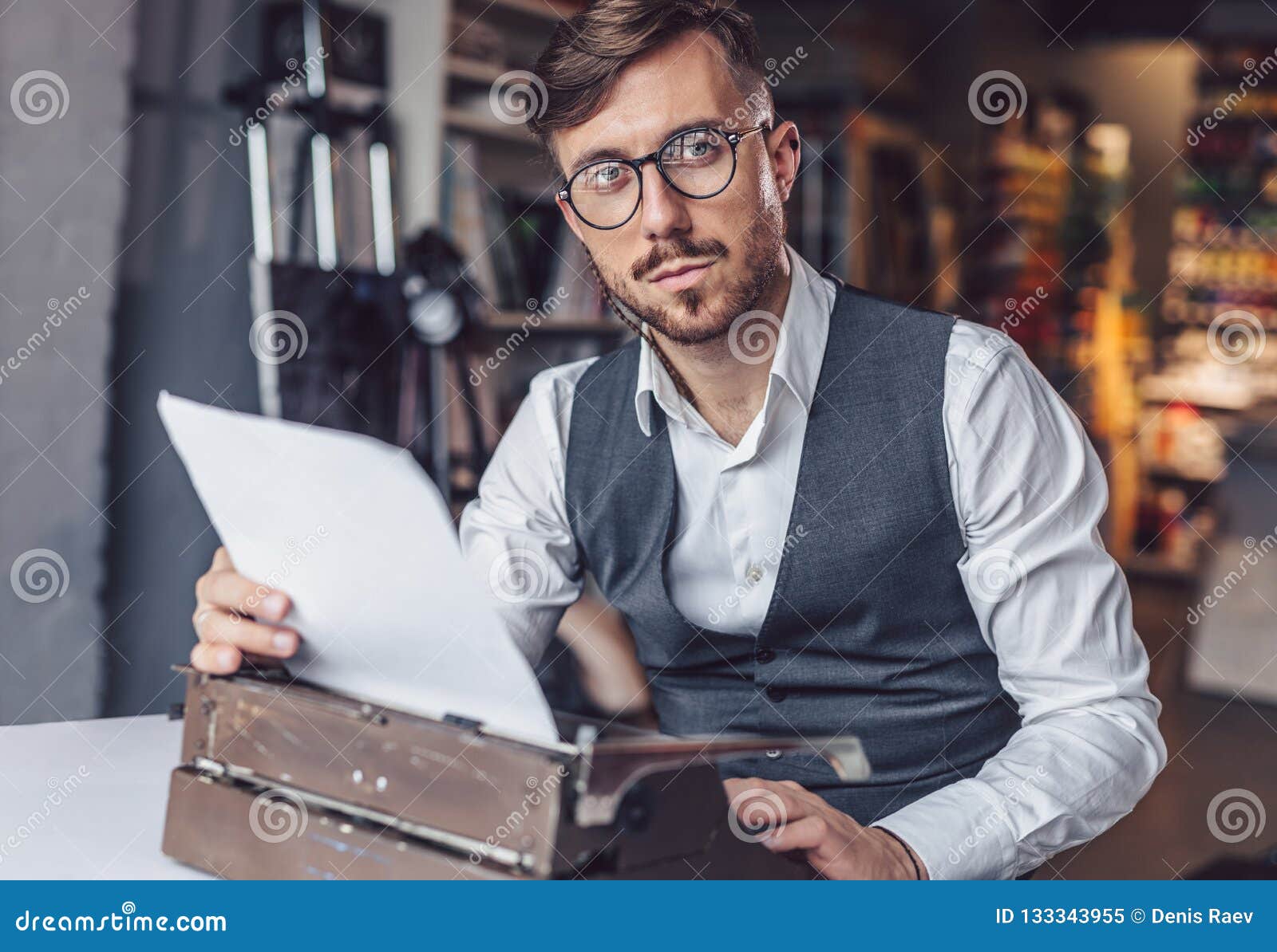 Looking Young Writer at Work Stock Image - Image of desk, office: 133343955