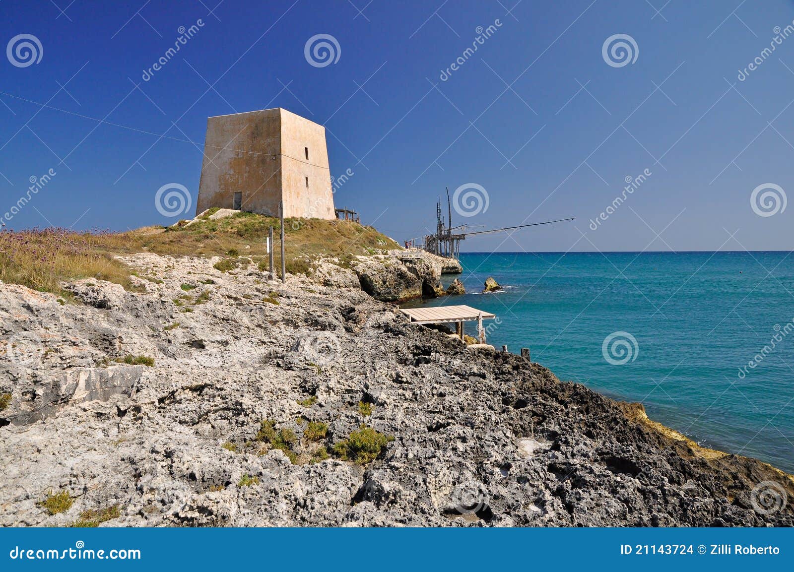 Lookout Tower of the Coast of Gargano. Stock Photo - Image of copy ...