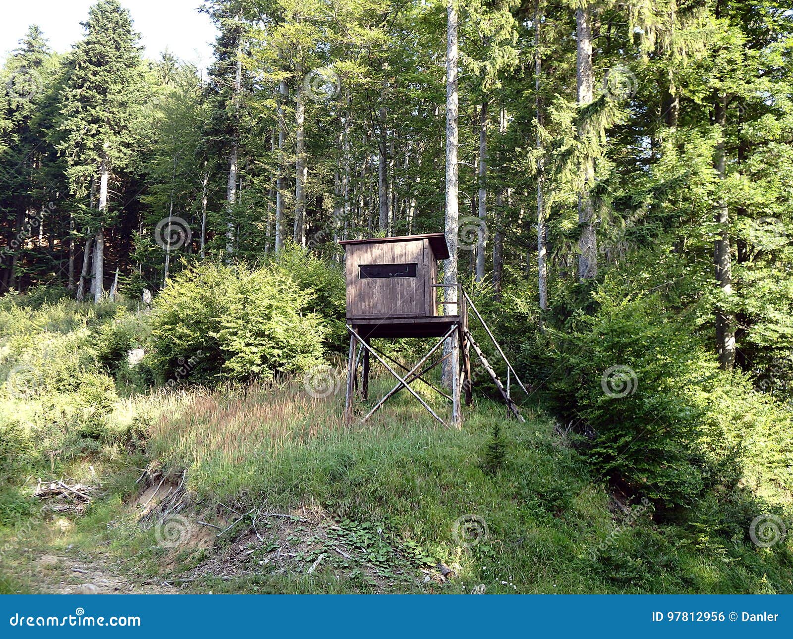 Lookout tower for hunting, stock photo. Image of cabin - 97812956
