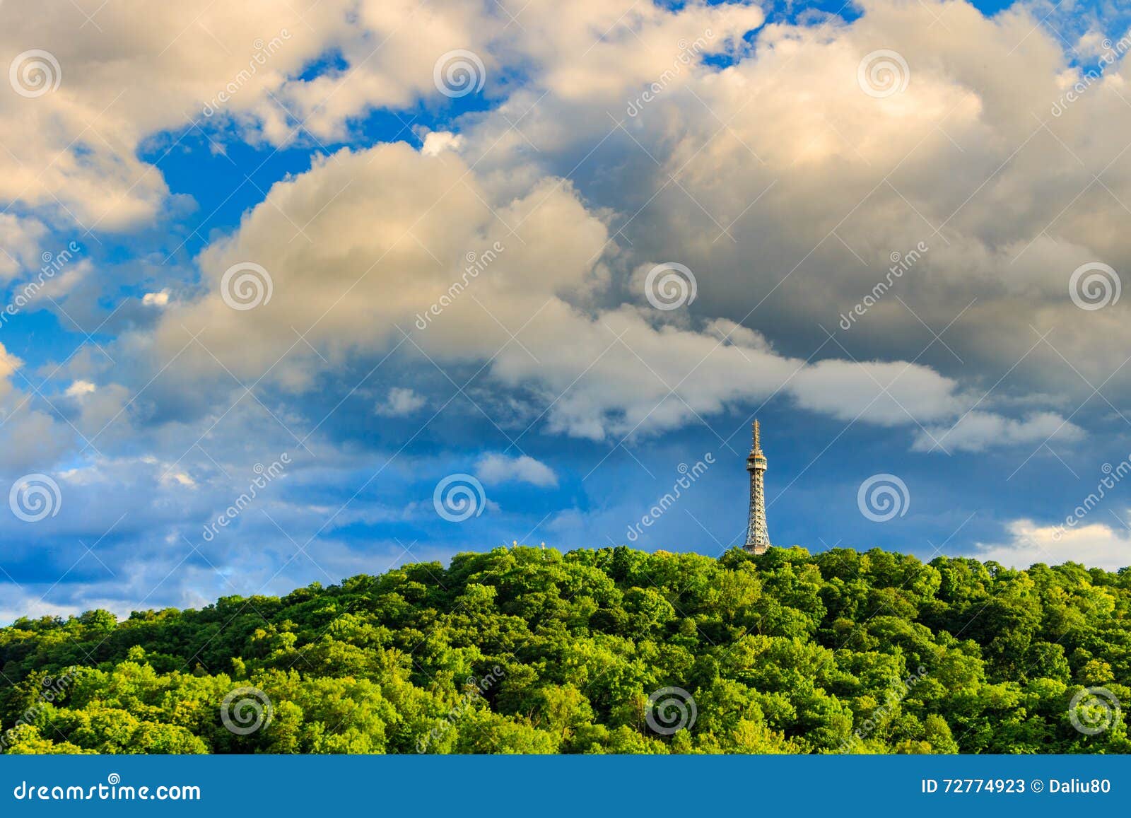 Lookout Tower on the Petrin Hill in Flowering Spring Park Stock Image ...