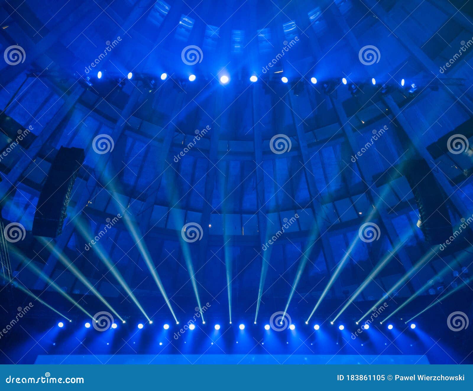 Lookup To Ceiling in Conference Hall with Blue Lights Stock Image ...