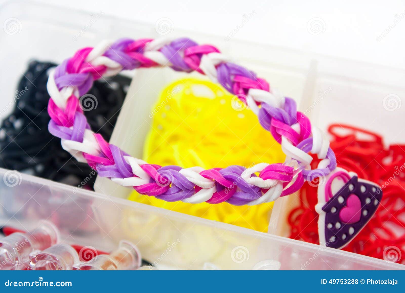 Loom bands with box stock photo. Image of blue, handful - 49753288