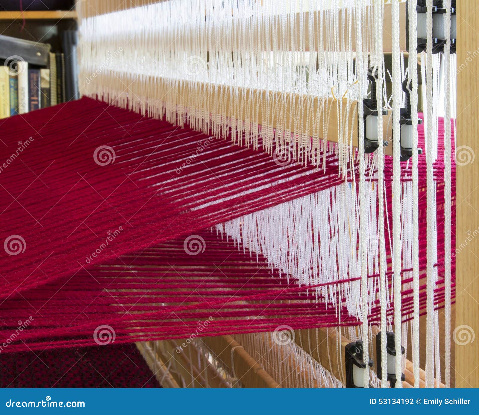 A Loom Set Up with Red Wool Warp Threads Ready for Weaving Stock Photo ...
